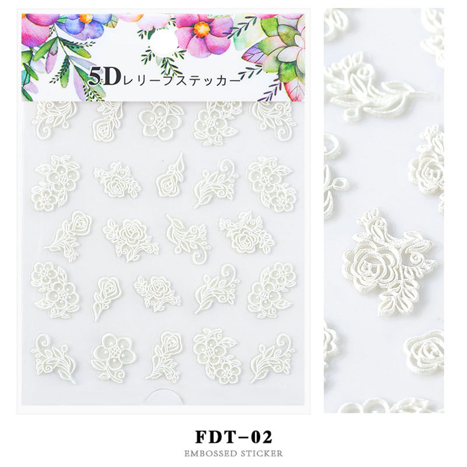 Bouanq Fake Nails 5D Nail Sticker Foil Nail Flower Series Art Transfer ...
