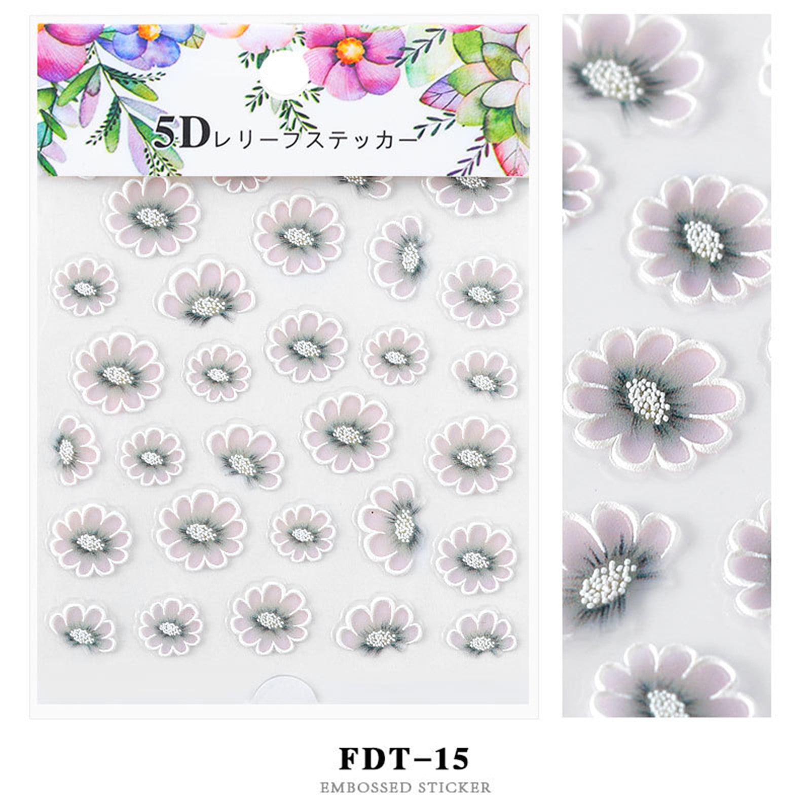 Bouanq Fake Nails 5D Nail Sticker Foil Nail Flower Series Art Transfer ...