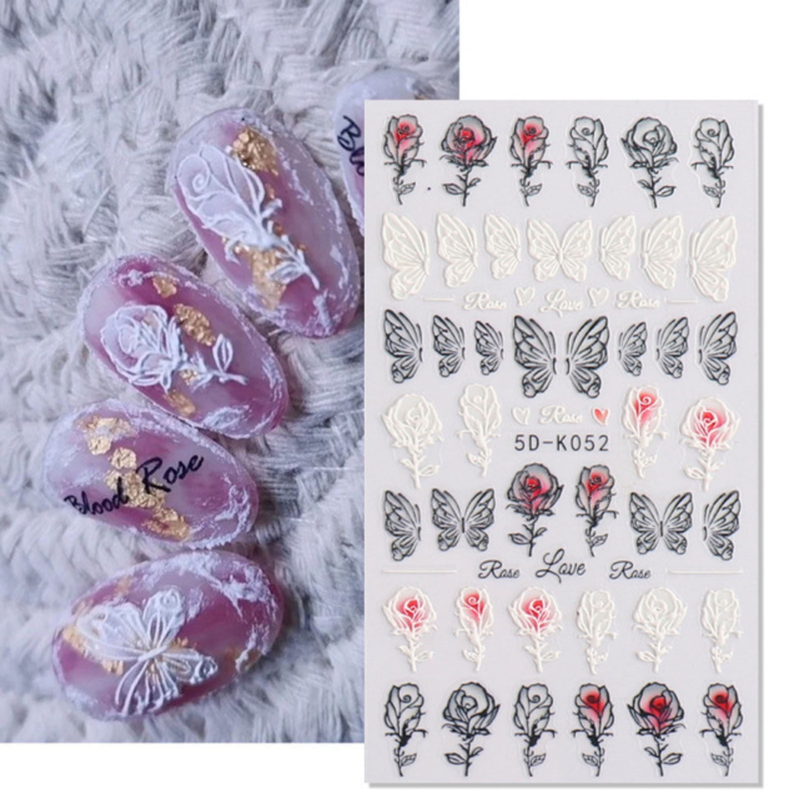 Bouanq Fake Nails Nail Art Embossed Sticker 5d Three-dimensional Hollow ...