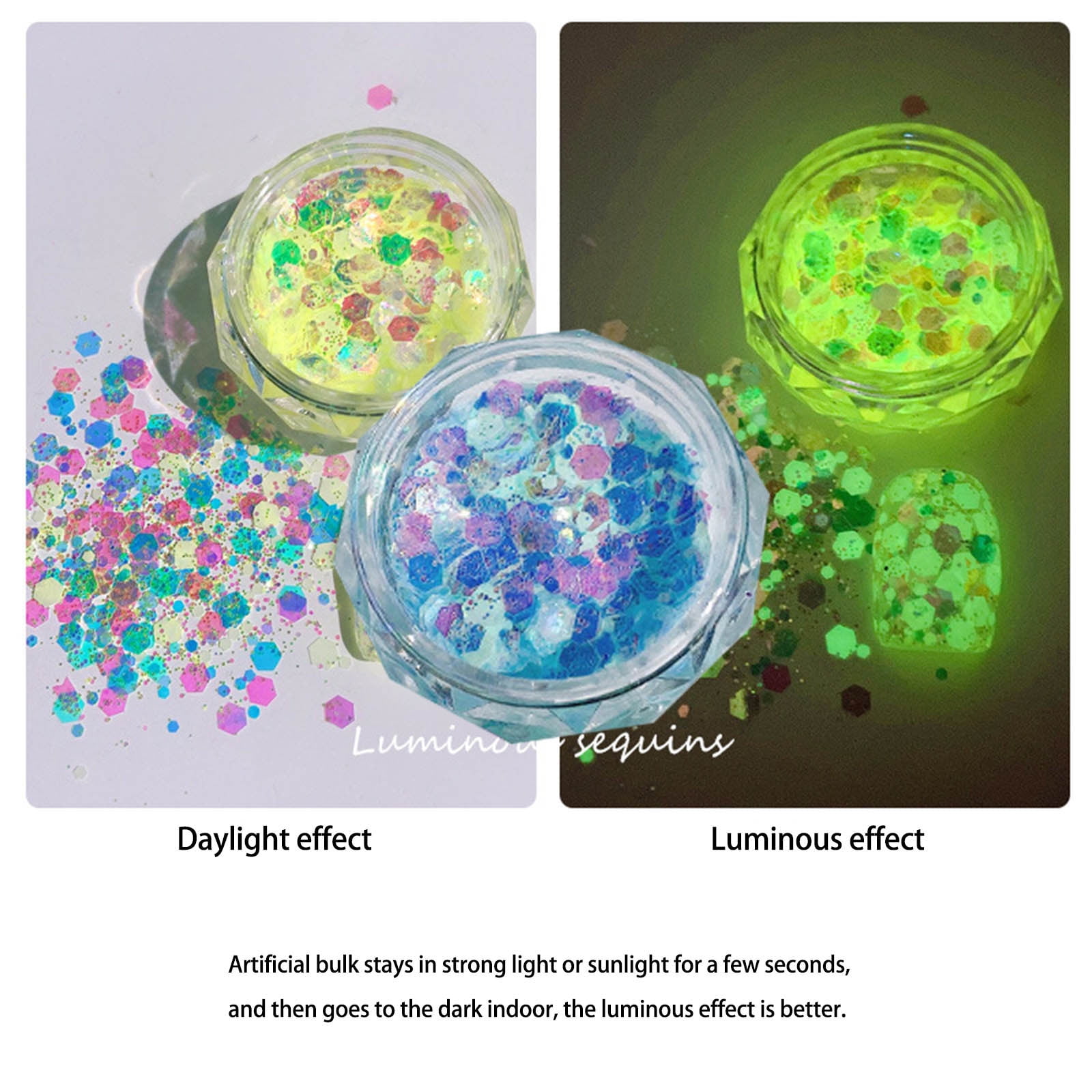 Bouanq Fake Nails Nail Art Luminous Mix Color Glitter Nail Polish Glue ...