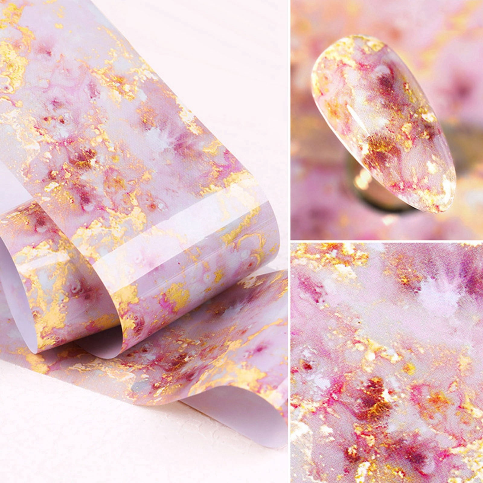 Bouanq Fake Nails Nail Pink Blue Foils Paper Nail Art Transfer Sticker ...