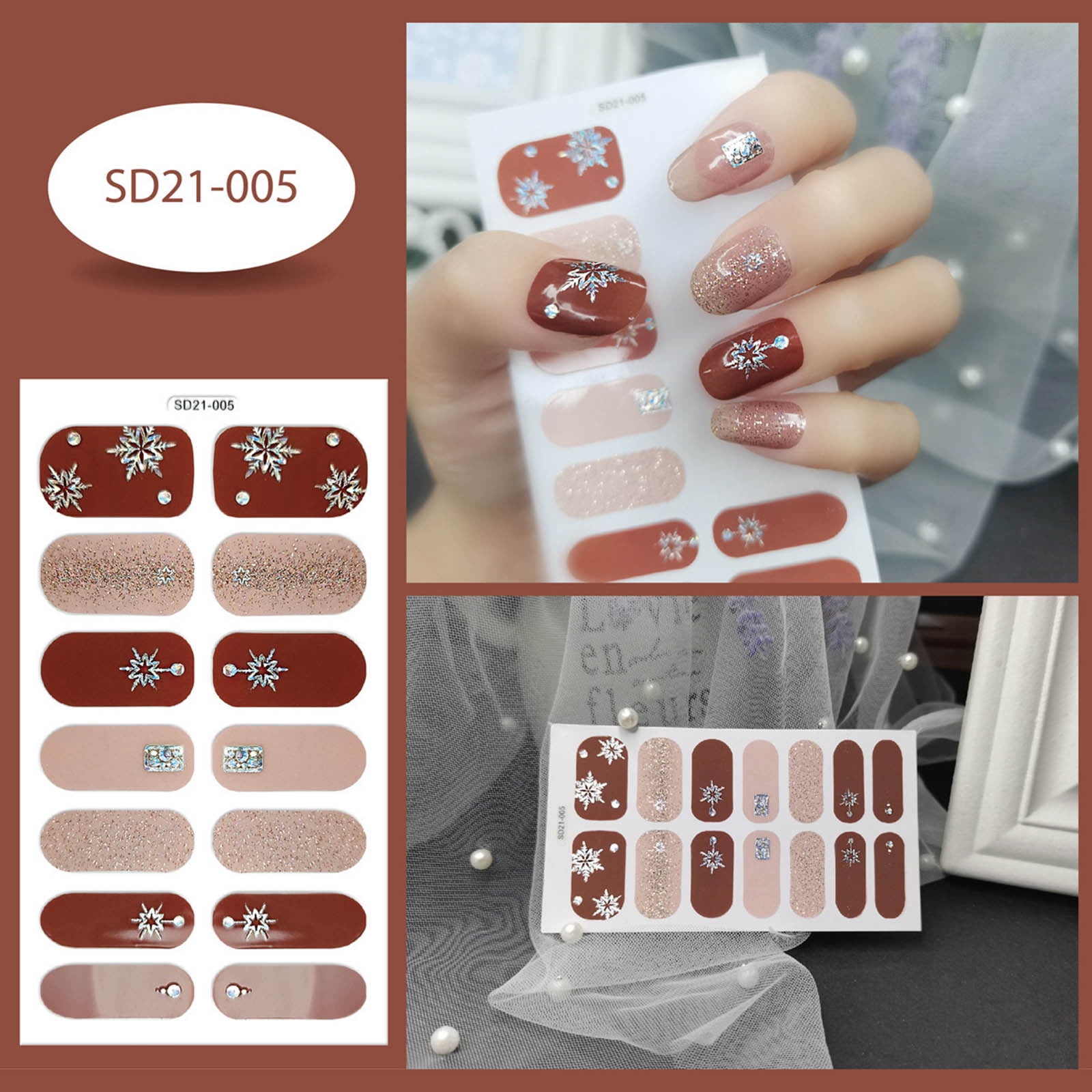 Bouanq Fake Nails Nail Sticker Snowflake Finished Nail Polish Film Nail ...