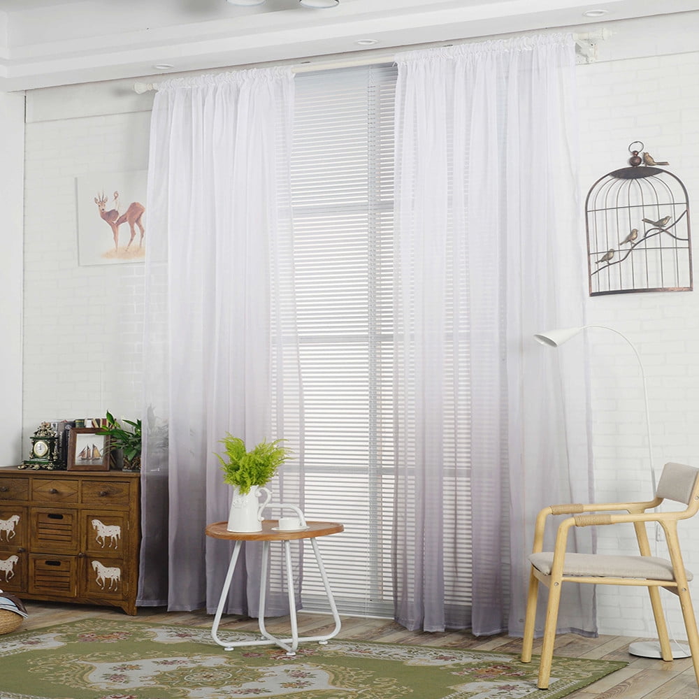 Bouanq Faux Linen Grey Ombre Sheer Curtains - Gradient Semi Voile Grommet Top Window Curtains ...