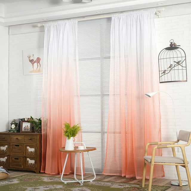 Bouanq Faux Linen Grey Ombre Sheer Curtains - Gradient Semi Voile Grommet Top Window Curtains ...