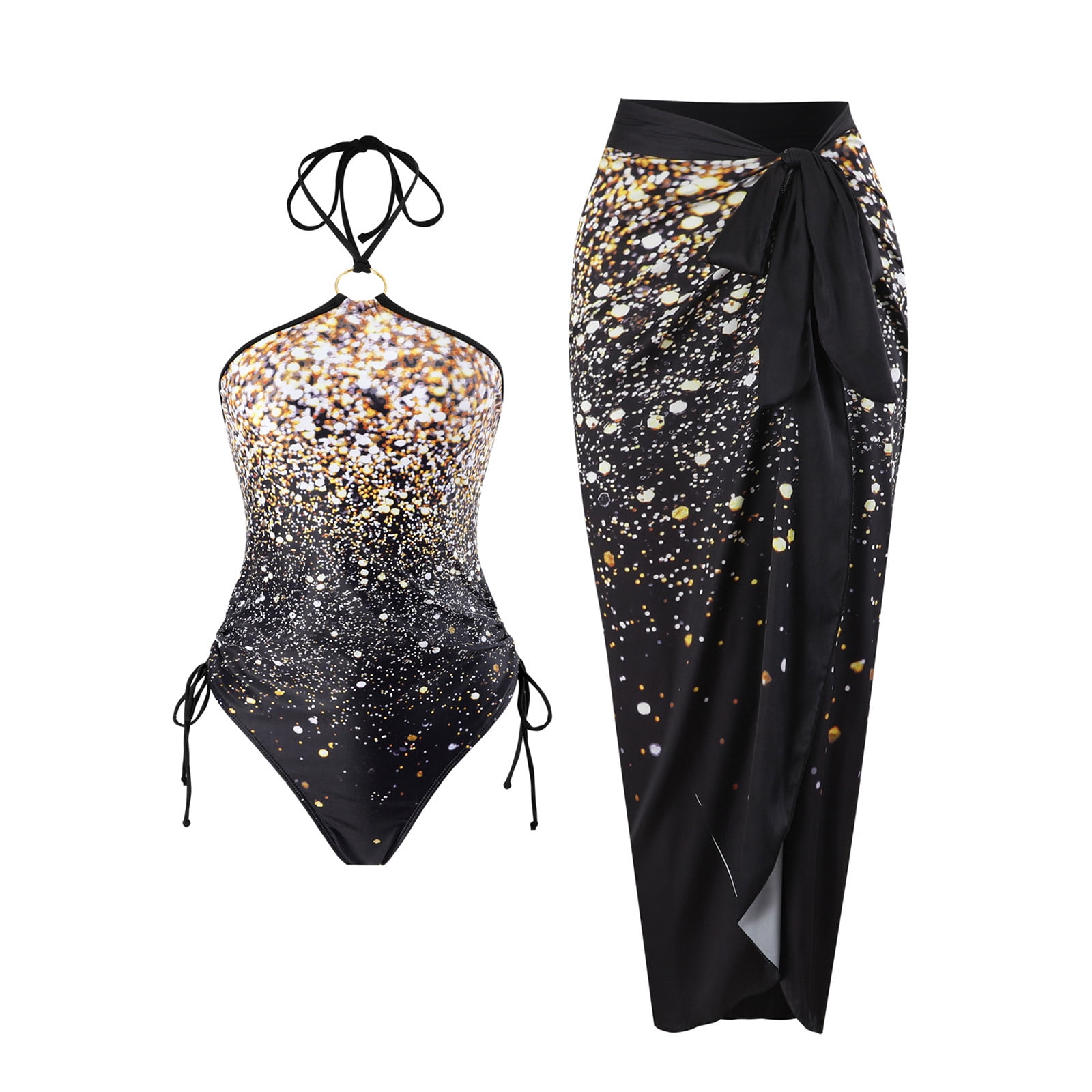 Bouanq Floral Three Pieces Swimsuits for Women with Matching Wrap Skirt ...