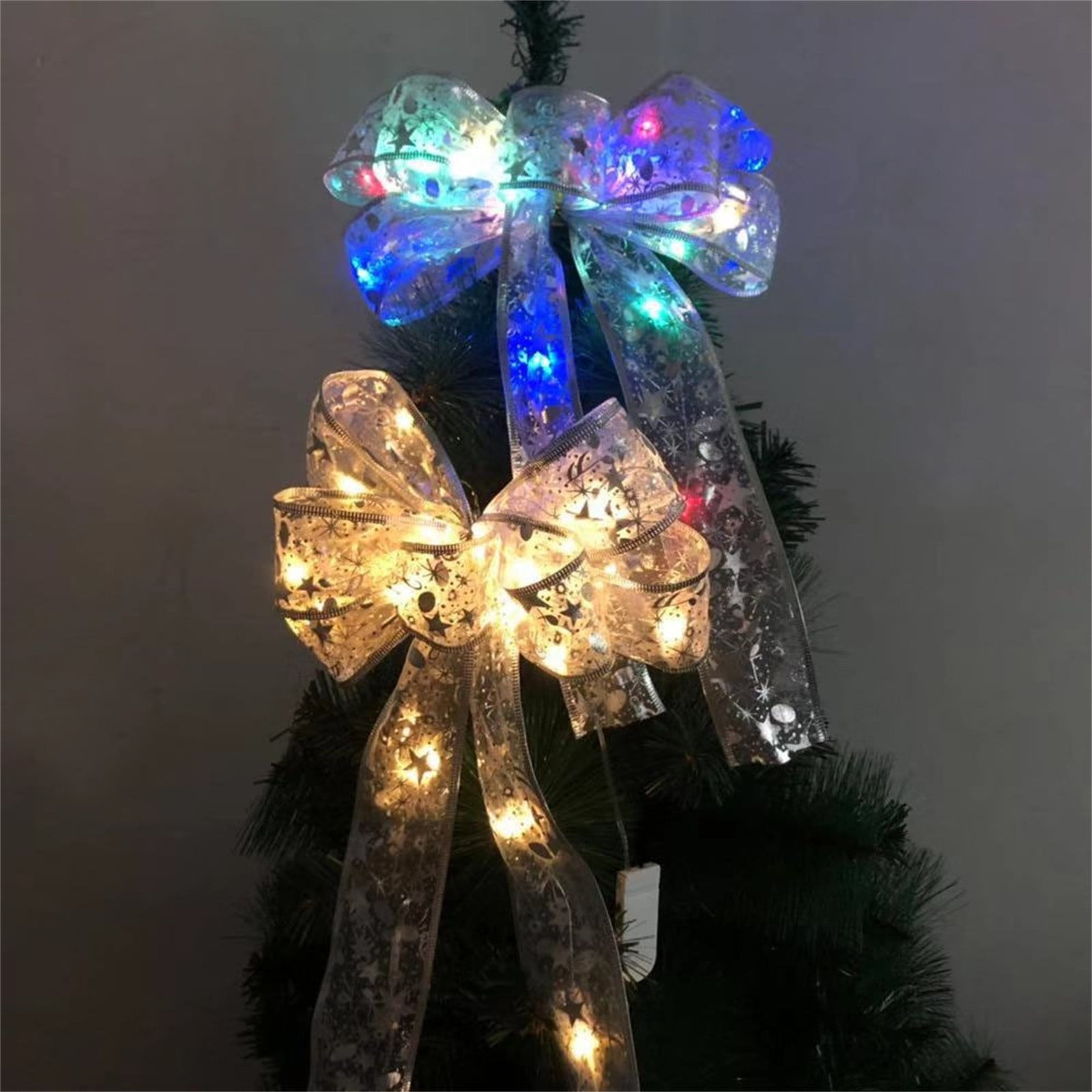 Bouanq LED Lighted Bowknot Christmas Tree Topper Decorative Bows ...
