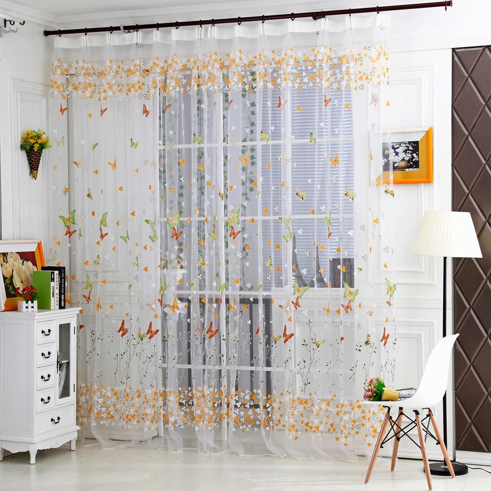 Bouanq Leaf Embroidered Sheer Panel Long Window Crushed Gauze Room ...