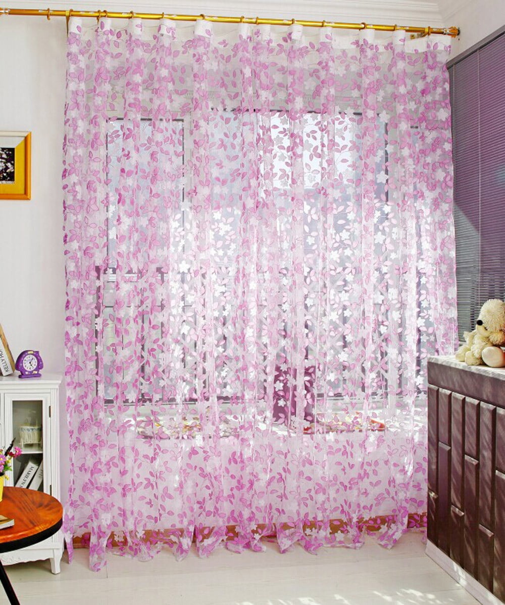 Bouanq Leaf Embroidered Sheer Panel Long Window Crushed Gauze Room ...