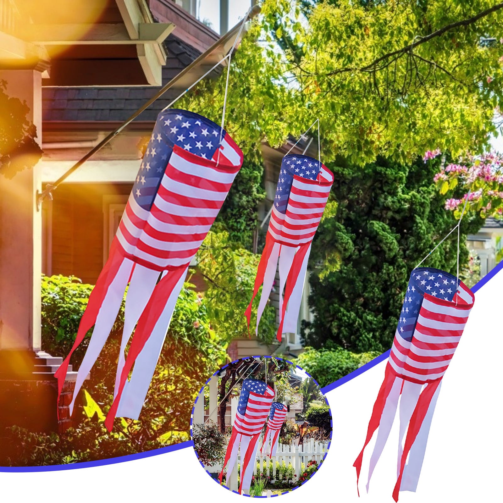 Bouanq Memorial Day Decorations 4th of July Independence Day Windsock ...