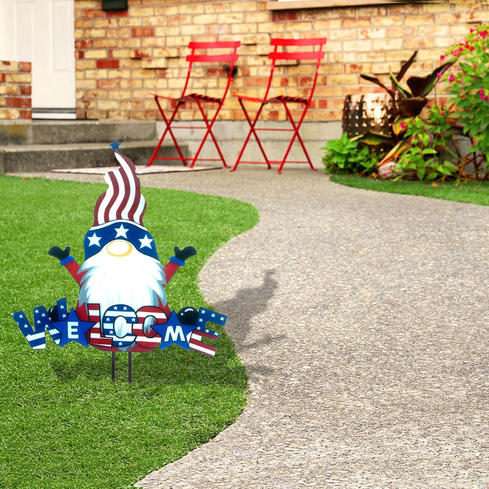 Bouanq Memorial Day Decorations 4th of July Steel Branch Gnomes ...