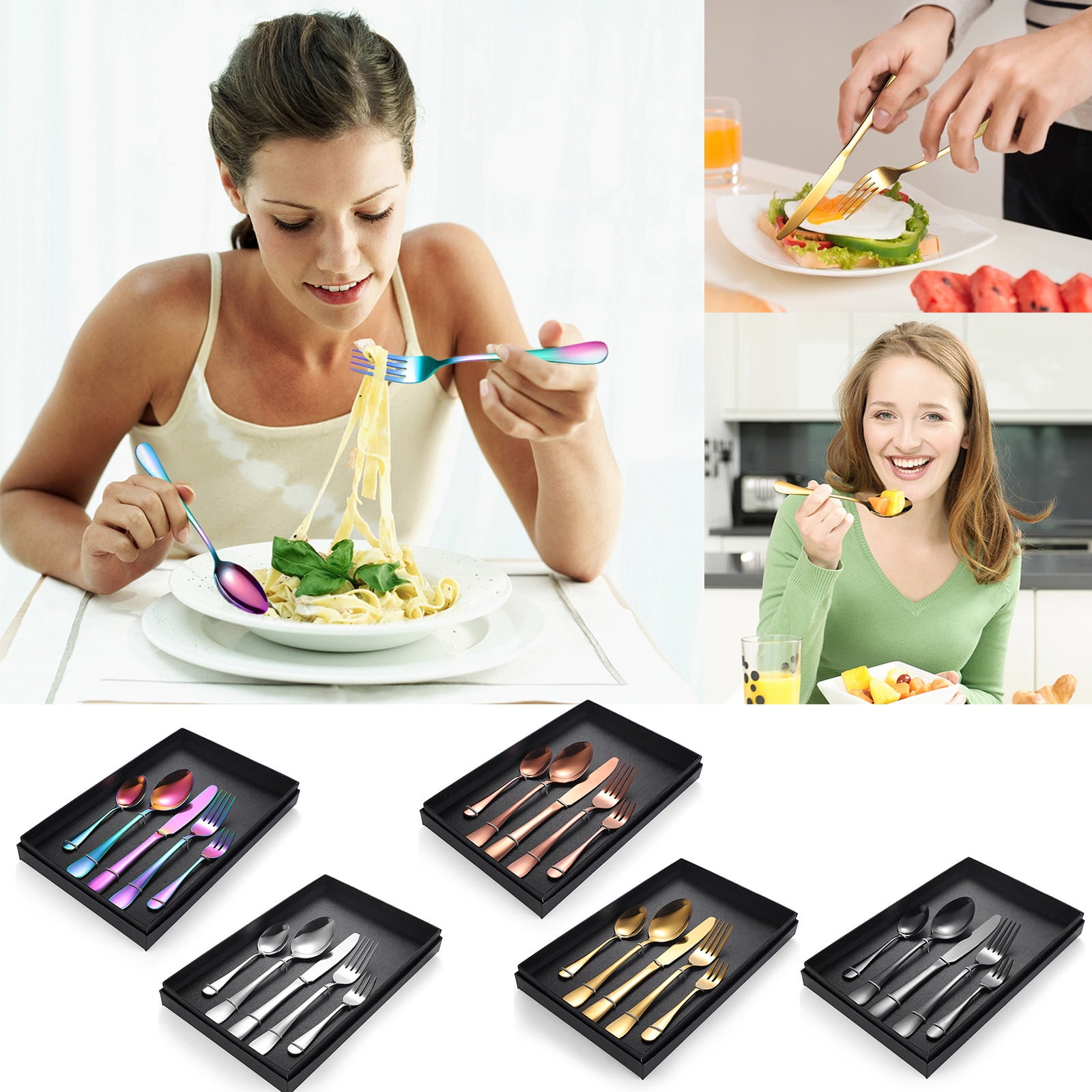 Bouanq Spoons And forks Set Cutlery Set 5-piece Stainless Steel Cutlery ...