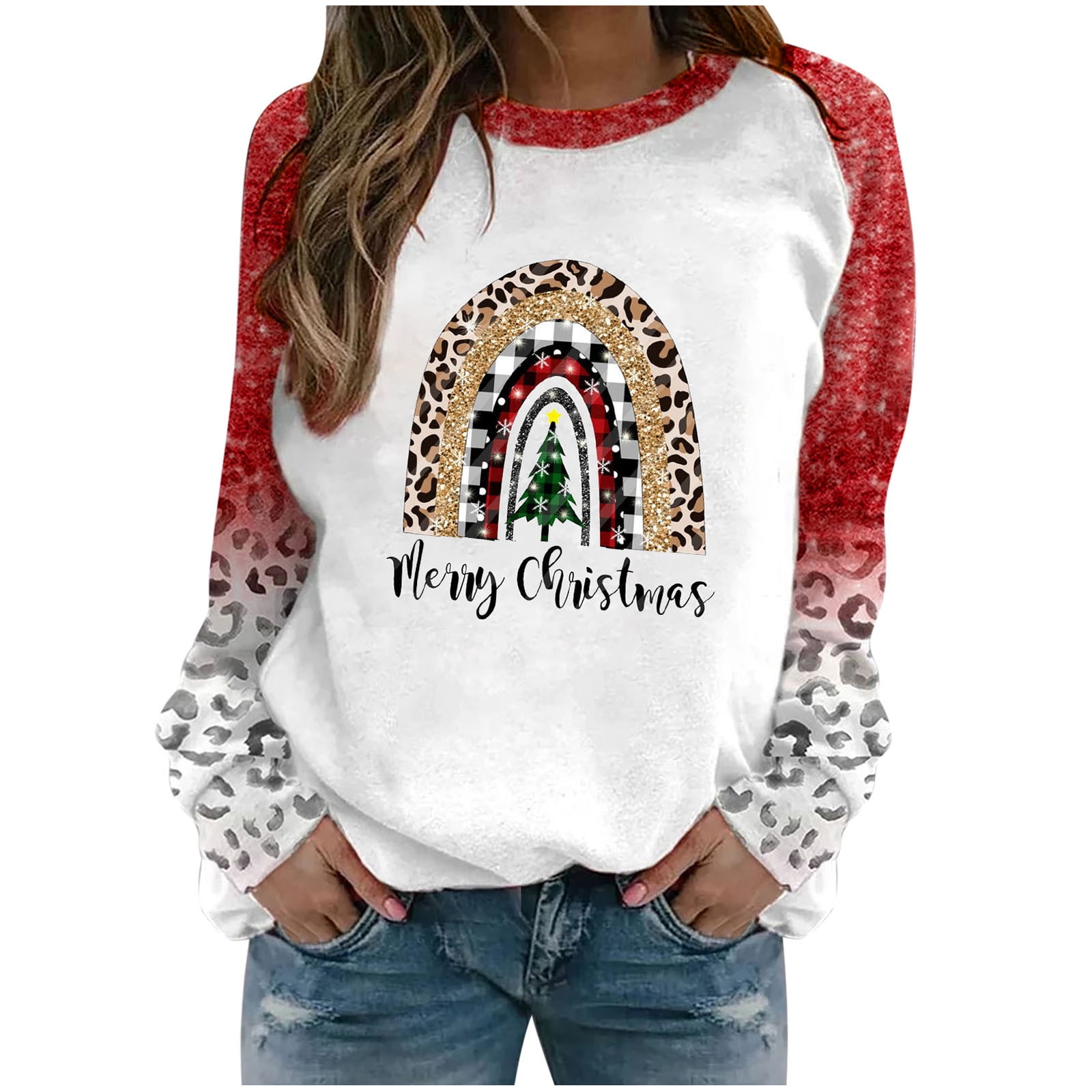 Bouanq Sweaters for women Ugly Sweater Christmas Women Crew Neck Long ...