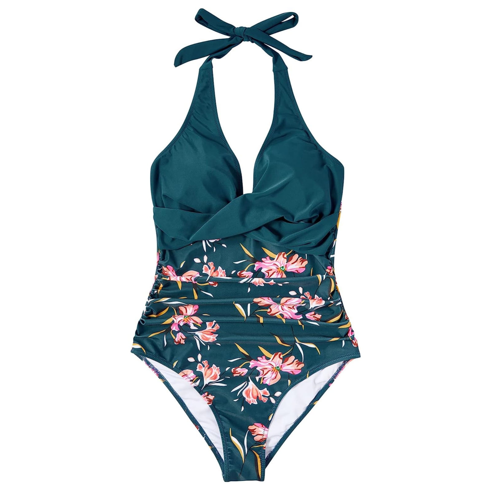 Bouanq Womens Plus Size Swimwear One Piece Swimsuits V Neck Cutout