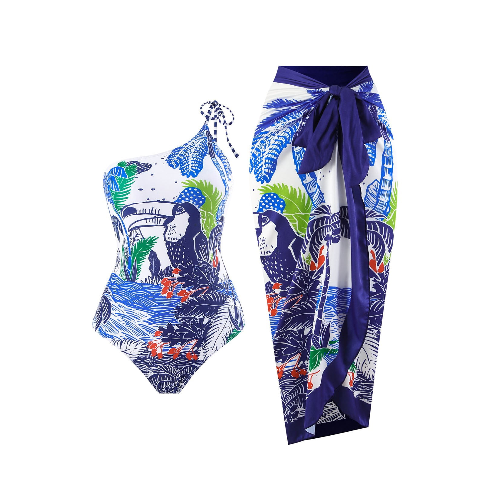 Bouanq Womens One-Piece Swimsuit Floral Monokini with Matching Chiffon ...