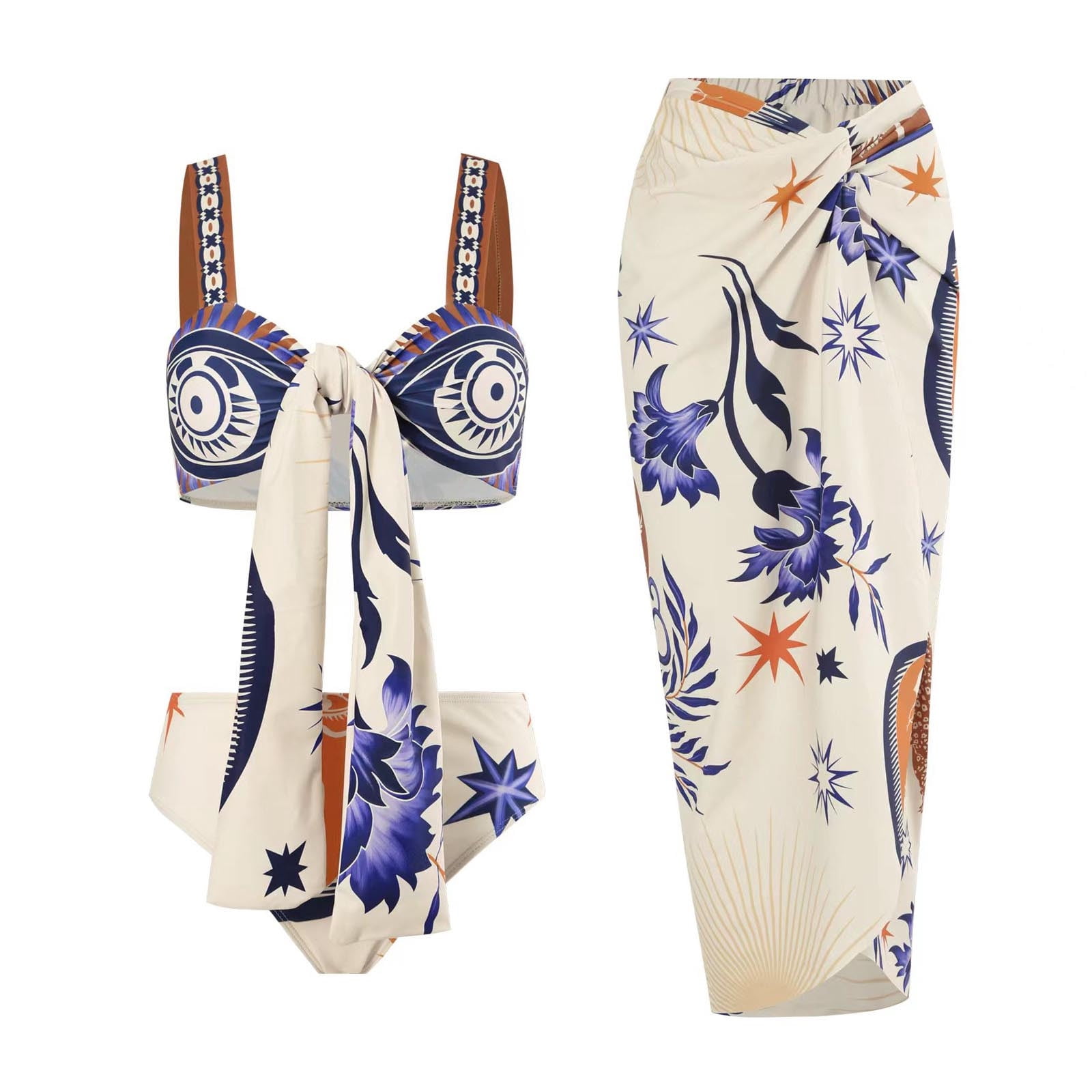 Bouanq Womens One-Piece Swimsuit Floral Monokini with Matching Chiffon ...