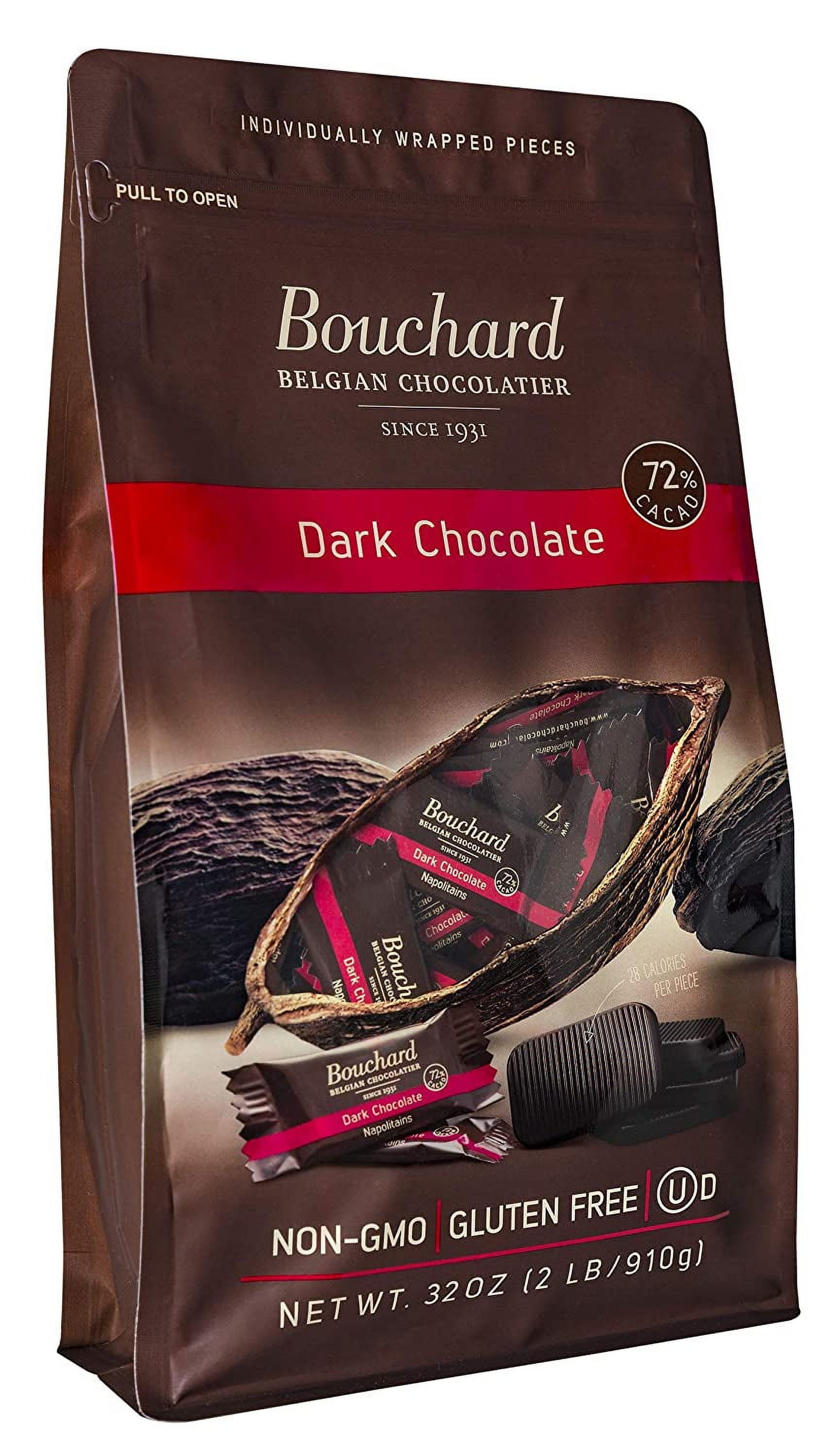 Bouchard Premium Belgian Dark Chocolate, 72% Cacao, Individually ...