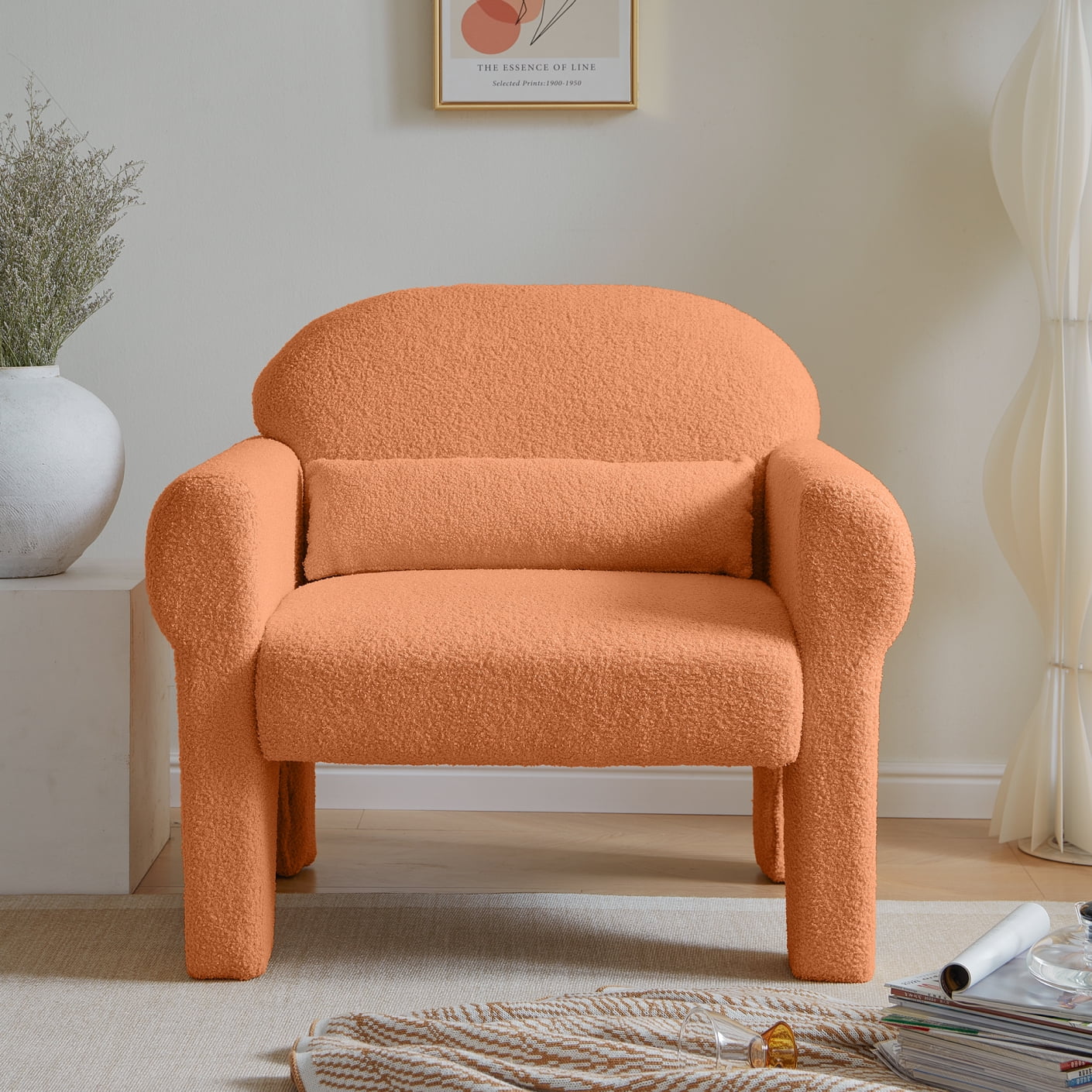 Boucle Accent Chair with Lumbar Pillow, Modern Armchair, Minimalist ...