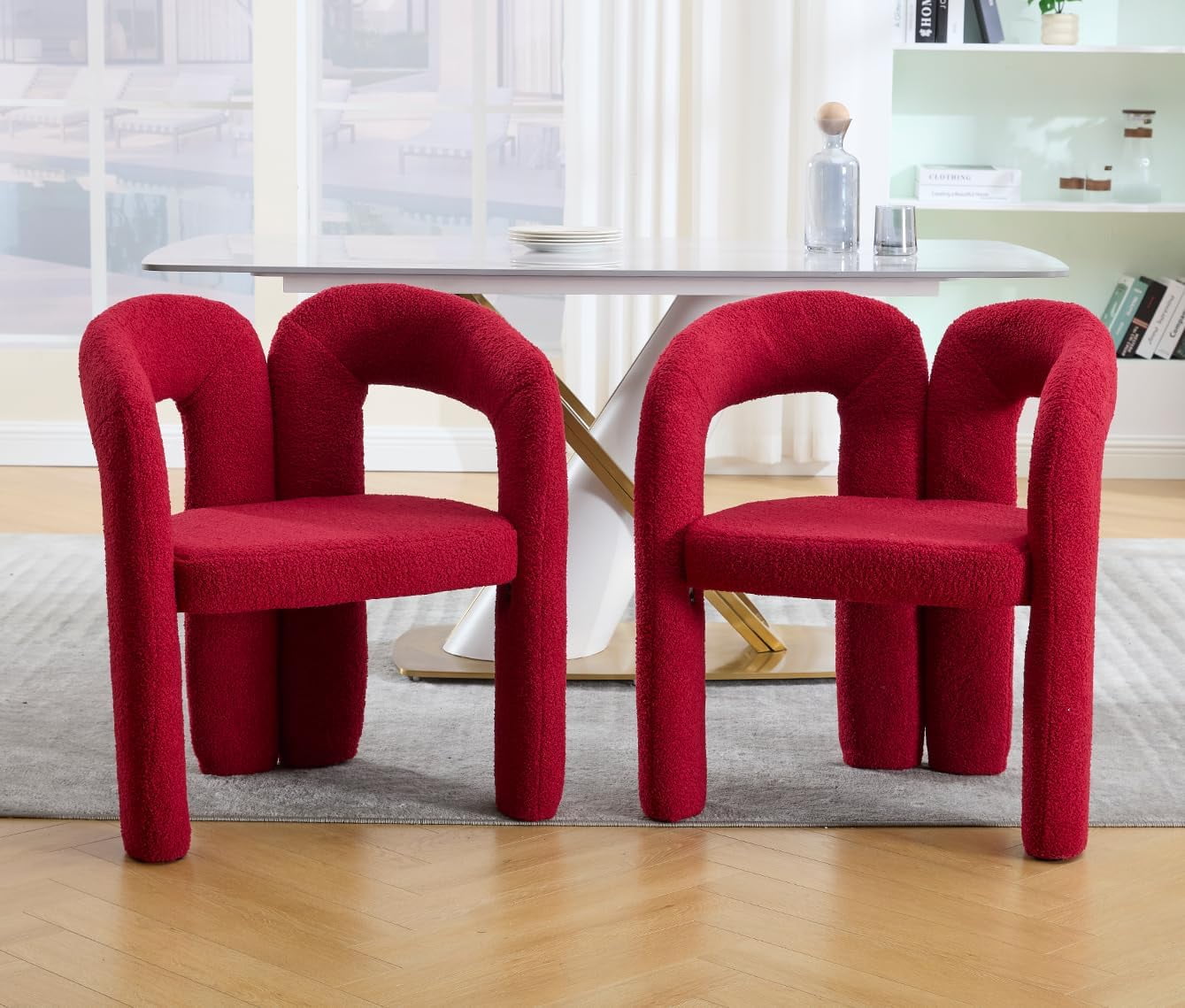 Boucle Accent Chairs Set of 2, Modern Upholstered Barrel Dining Chair ...