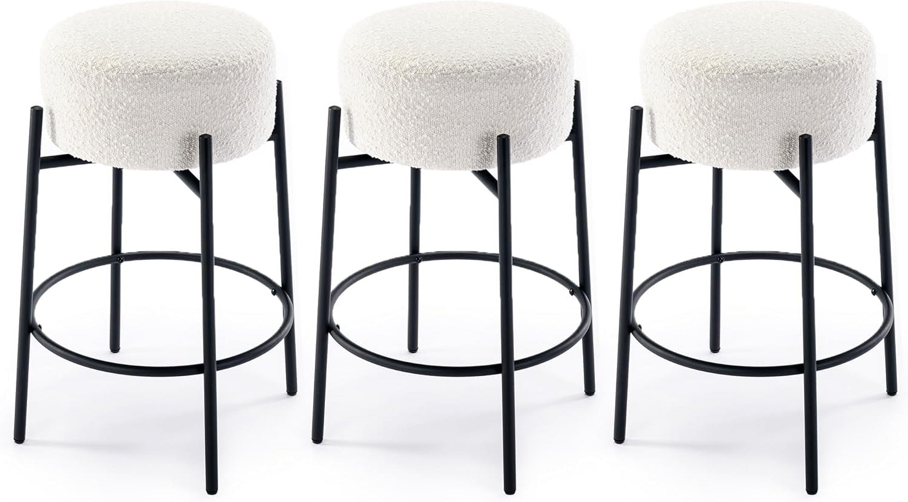 Boucle Backless Counter Stools Set of 3, Modern Bar Stools with Round ...