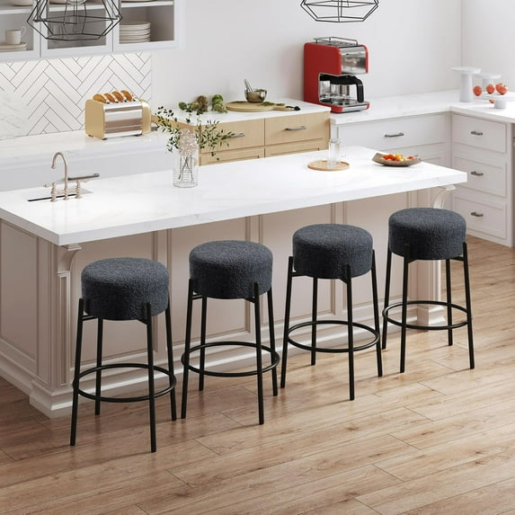 Boucle Backless Counter Stools Set of 4, Modern Bar Stools with Round ...
