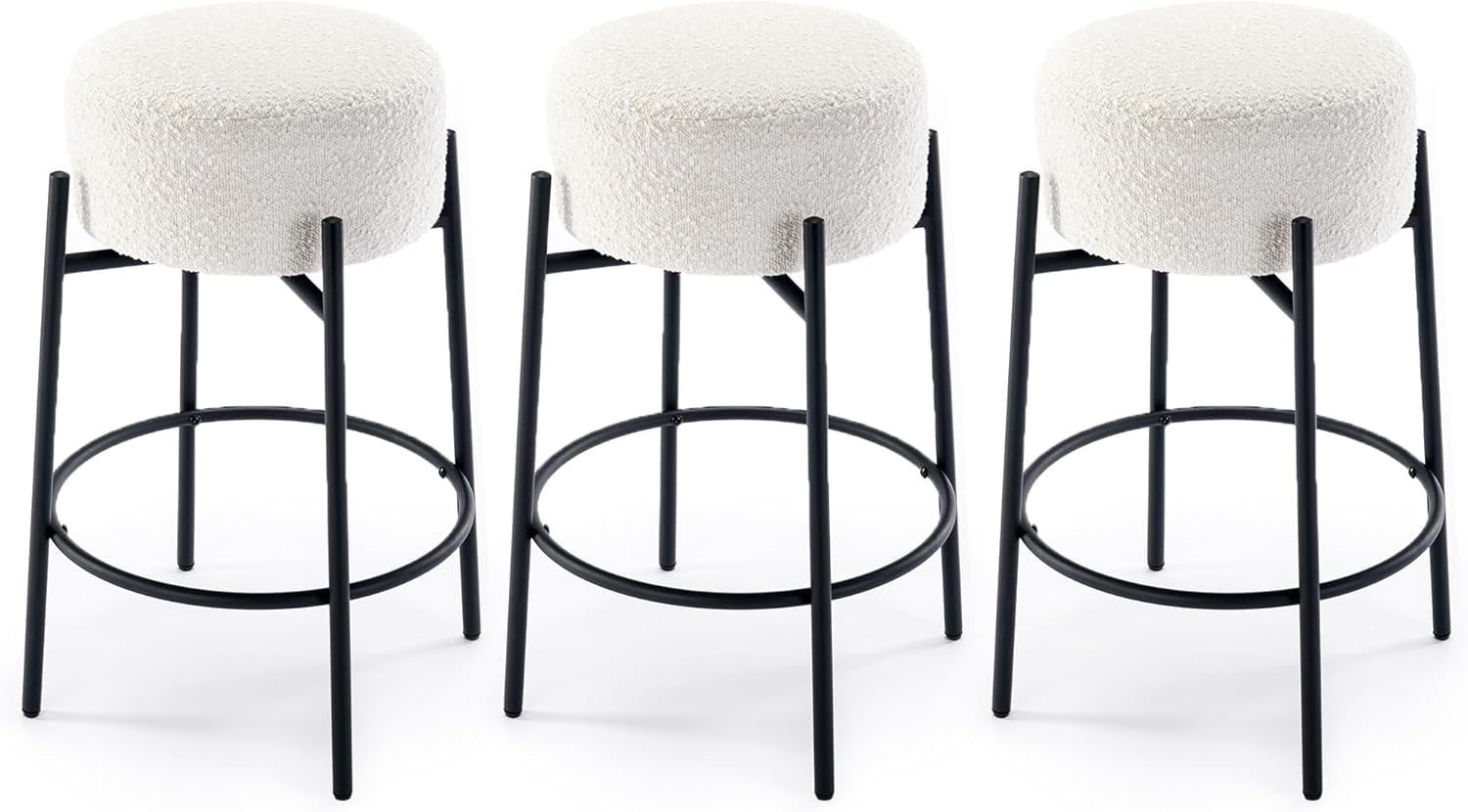 Boucle Backless Counter Stools Set of 4 Modern Bar Stools with Round ...