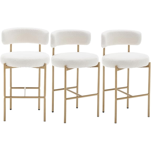 Boucle Bar Stools Set of 3, 26" Modern Counter Stools with Backs, White ...
