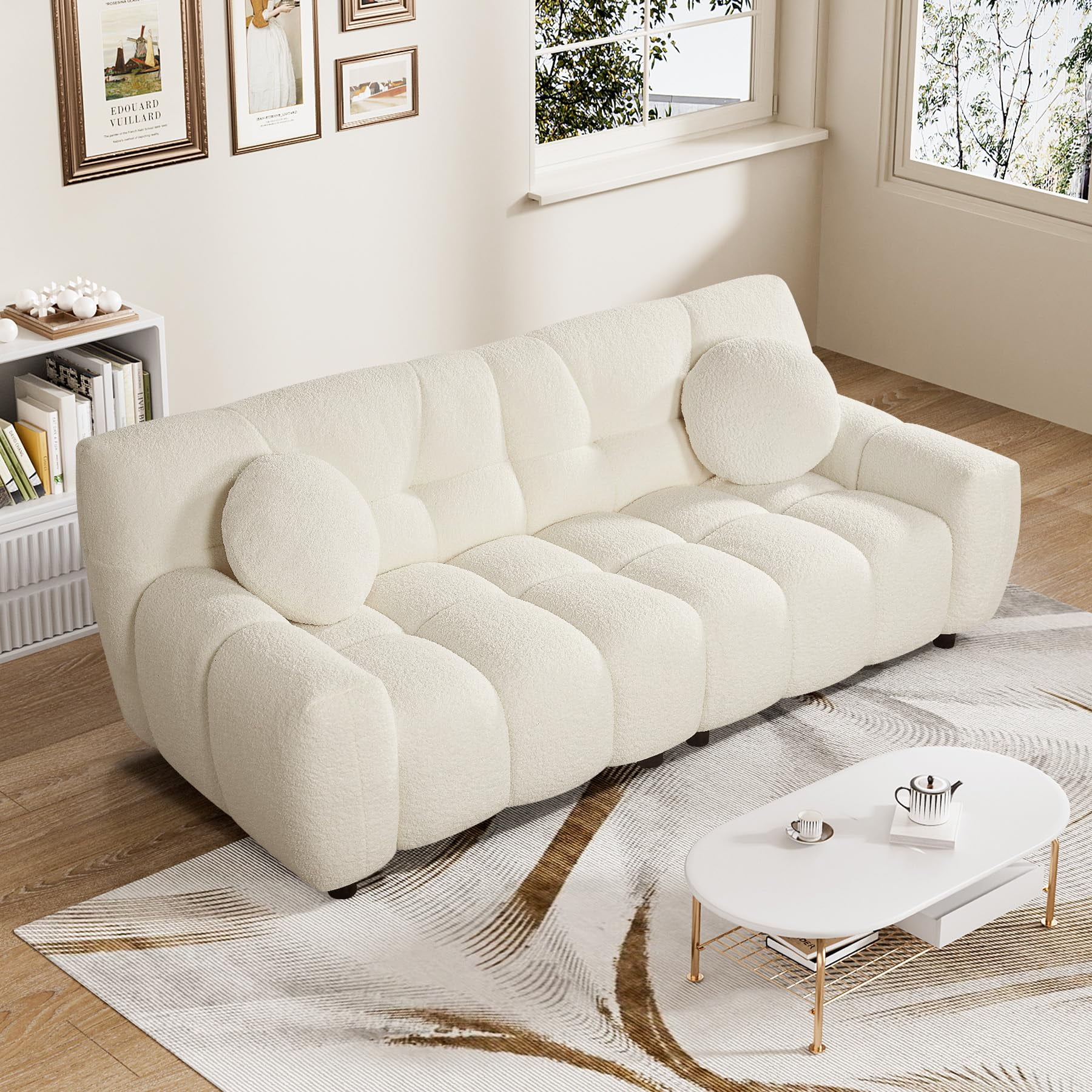 Boucle Cloud Sofa Couch, Comfy Deep Seat Sherpa Couch, 72.8" Upholstered Cozy Teddy 2 Seat ...