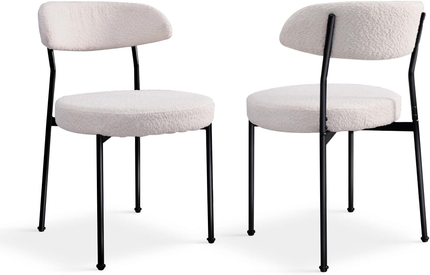 Boucle Dining Chair Oval Upholstered Dining Chairs with Curved Back and ...