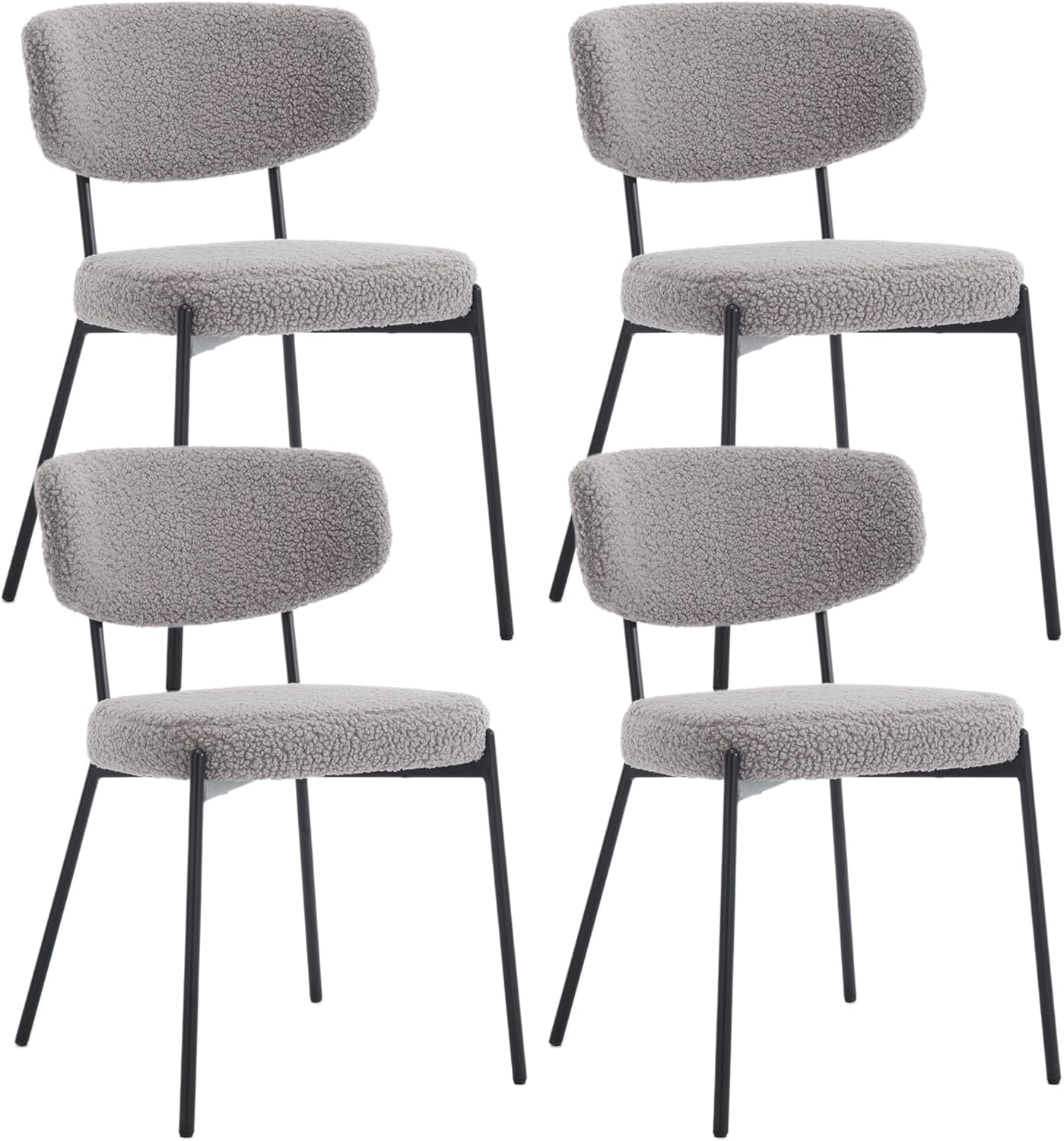Boucle Dining Chairs Mid-Century Upholstered Chairs Sherpa Accent Diner ...