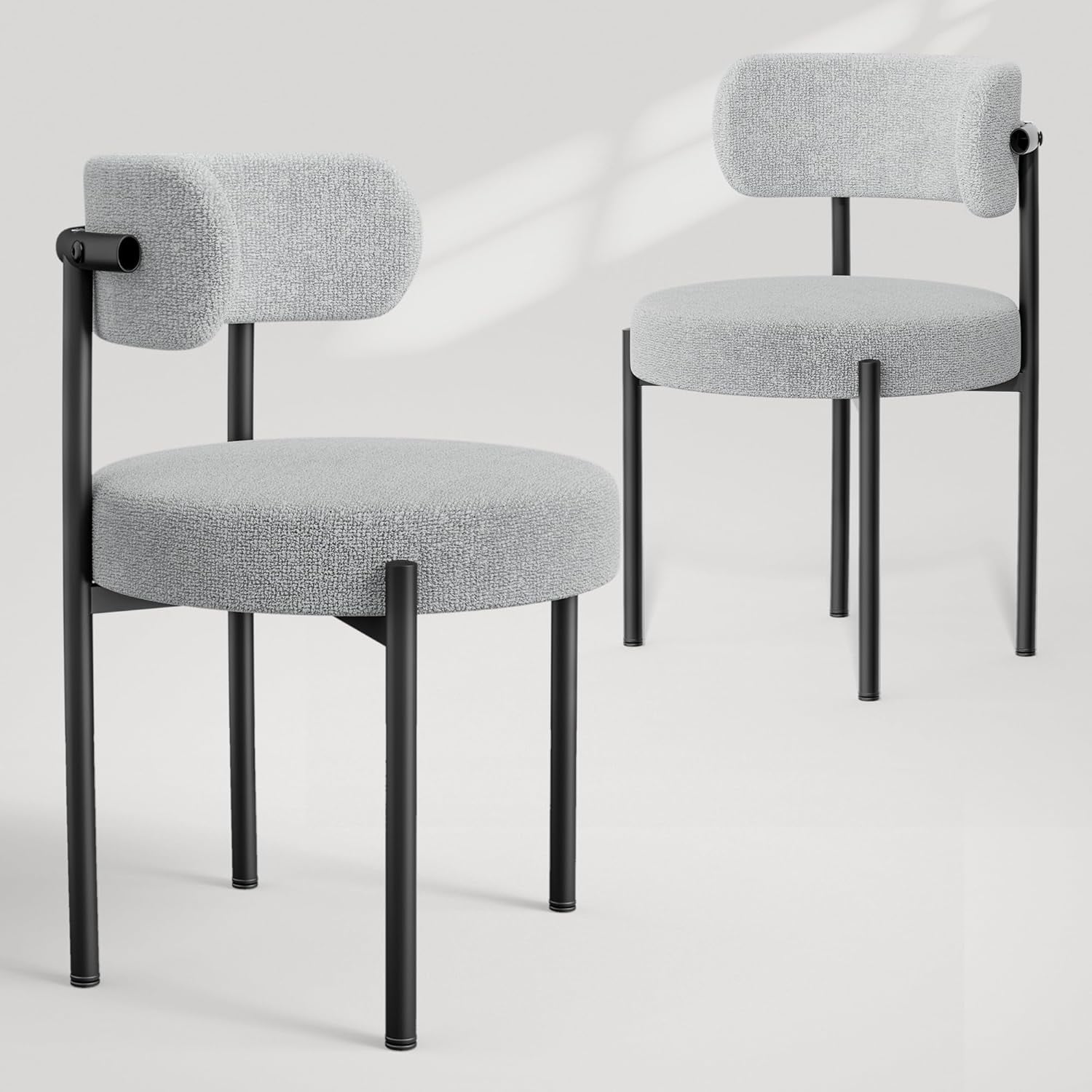 Boucle Dining Chairs Set of 2, Light Gray Mid Century Morden Chair with ...