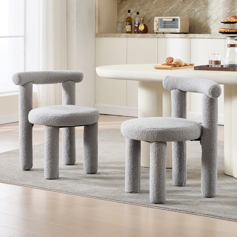 Boucle Dining Chairs Set of 2, Mid Morden Century Chairs with Curved ...