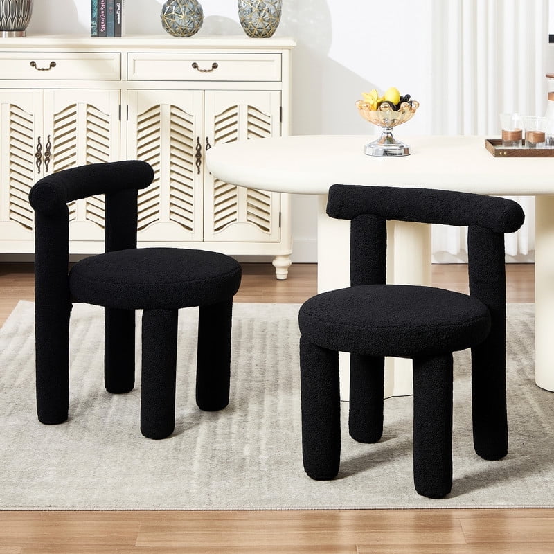 Boucle Dining Chairs Set of 2, Mid Morden Century Chairs with Curved ...