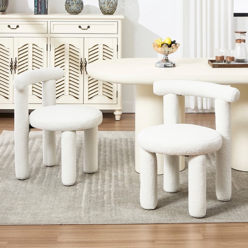Boucle Dining Chairs Set of 2, Mid Morden Century Chairs with Curved ...