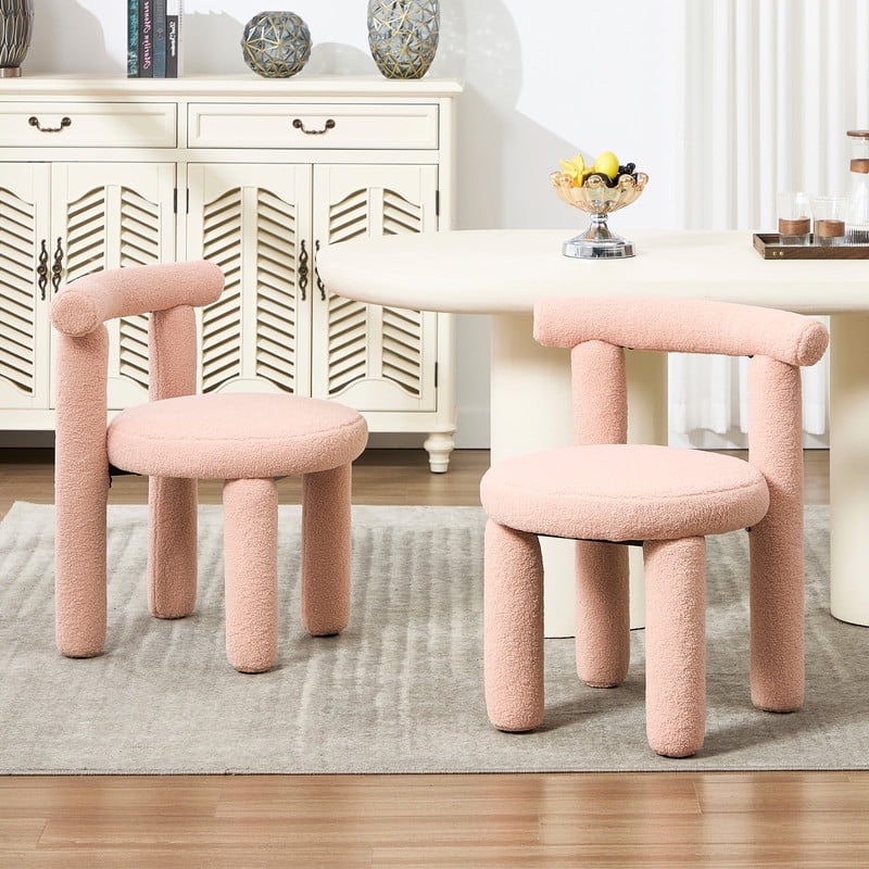 Boucle Dining Chairs Set of 2, Mid Morden Century Chairs with Curved ...