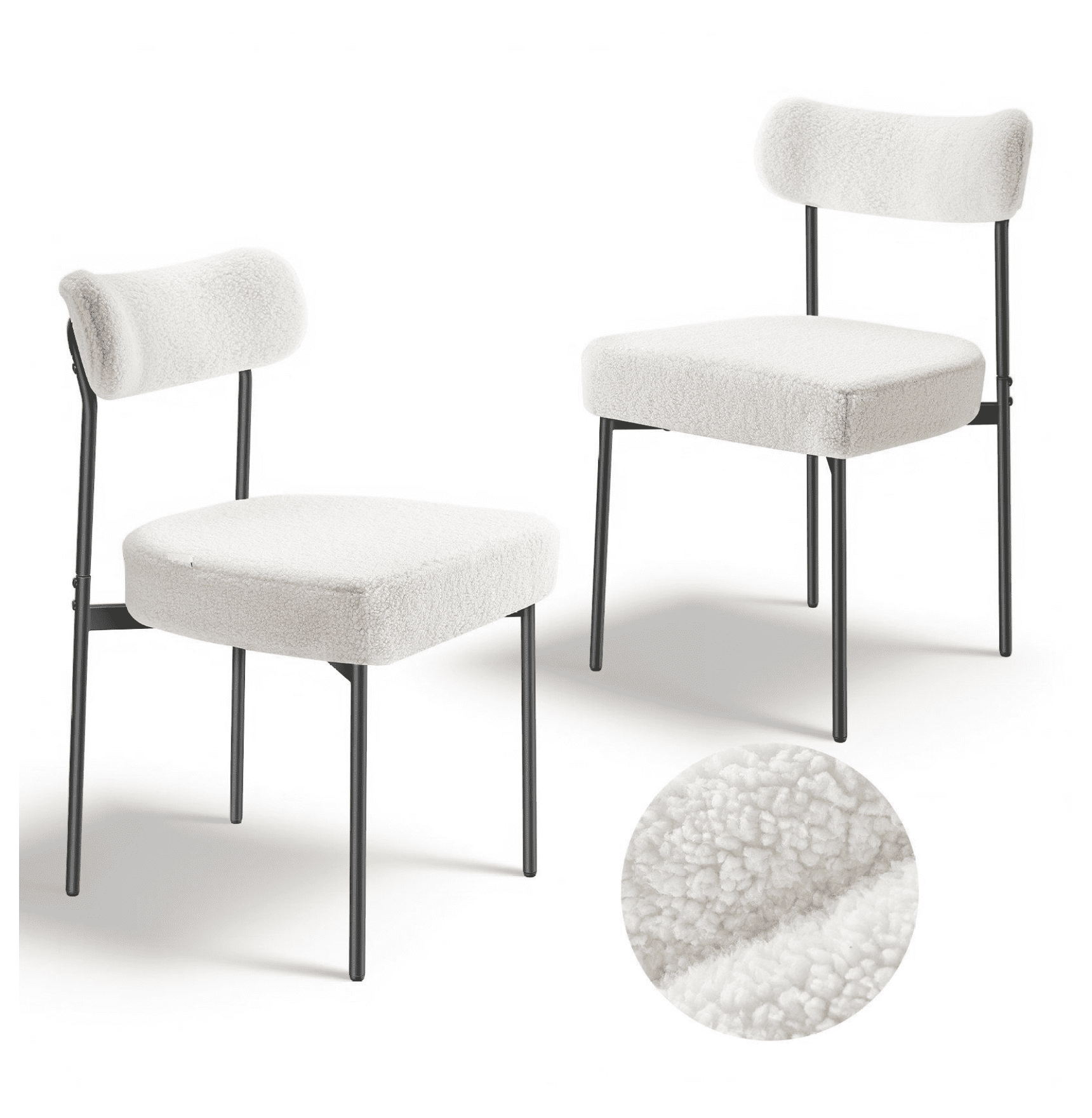 Boucle Dining Chairs (Set of 2) Modern Kitchen Chairs with Curved ...