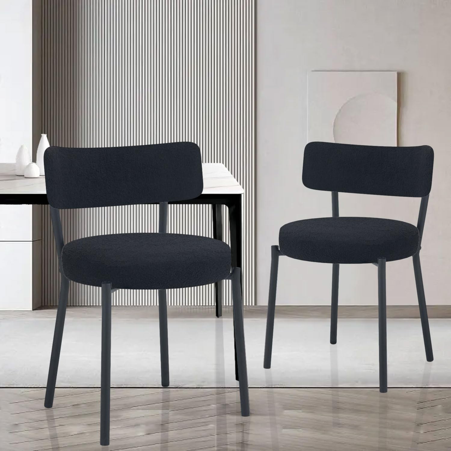 Boucle Dining Chairs Set of 2, Modern Round Upholstered Dining Chairs ...
