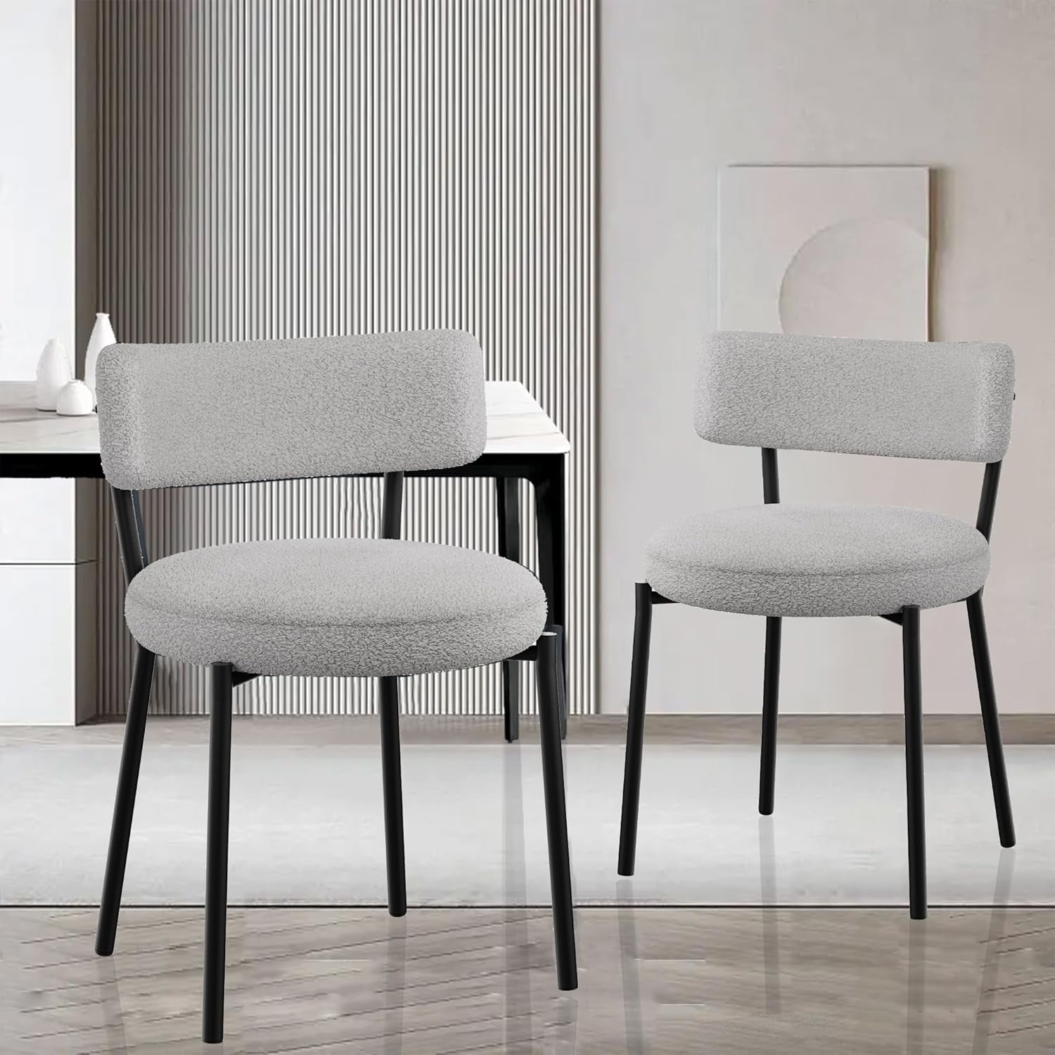 Boucle Dining Chairs Set of 2, Modern Round Upholstered Dining Chairs ...