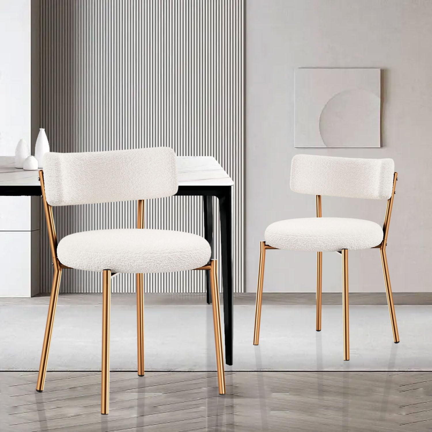 Boucle Dining Chairs Set of 2 Modern Round Upholstered Dining Chairs ...