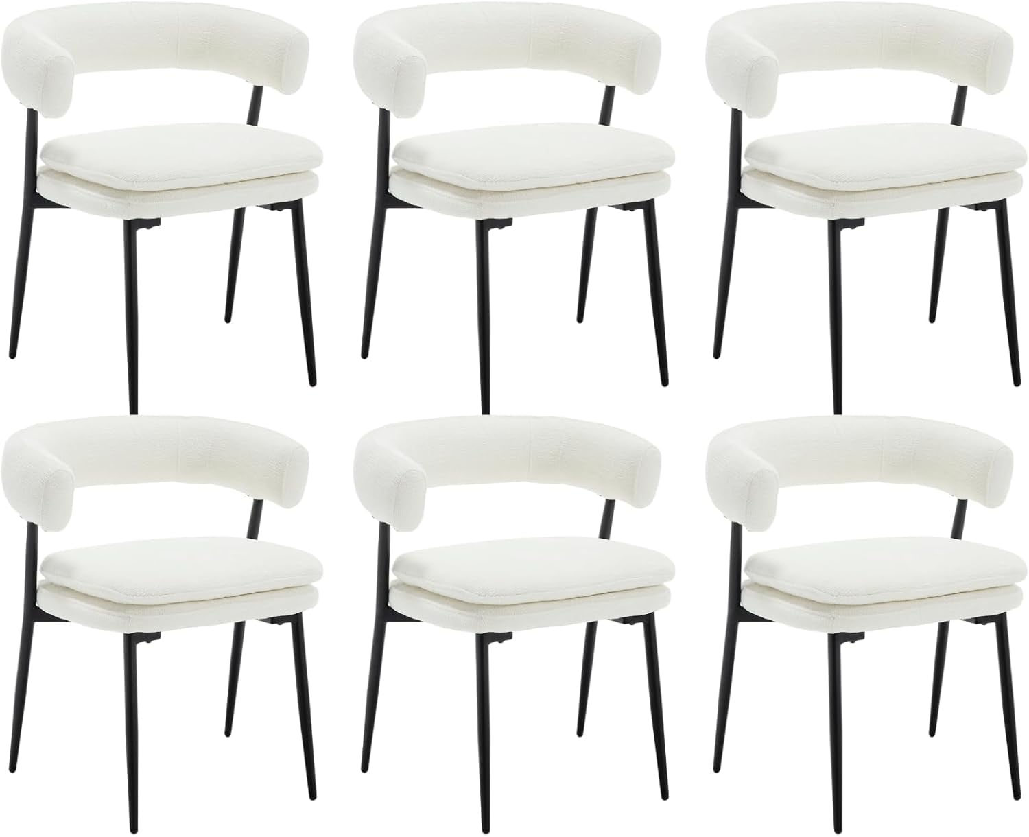 Boucle Dining Chairs Set of 2 White Upholstered Dining Room Chairs Mid ...