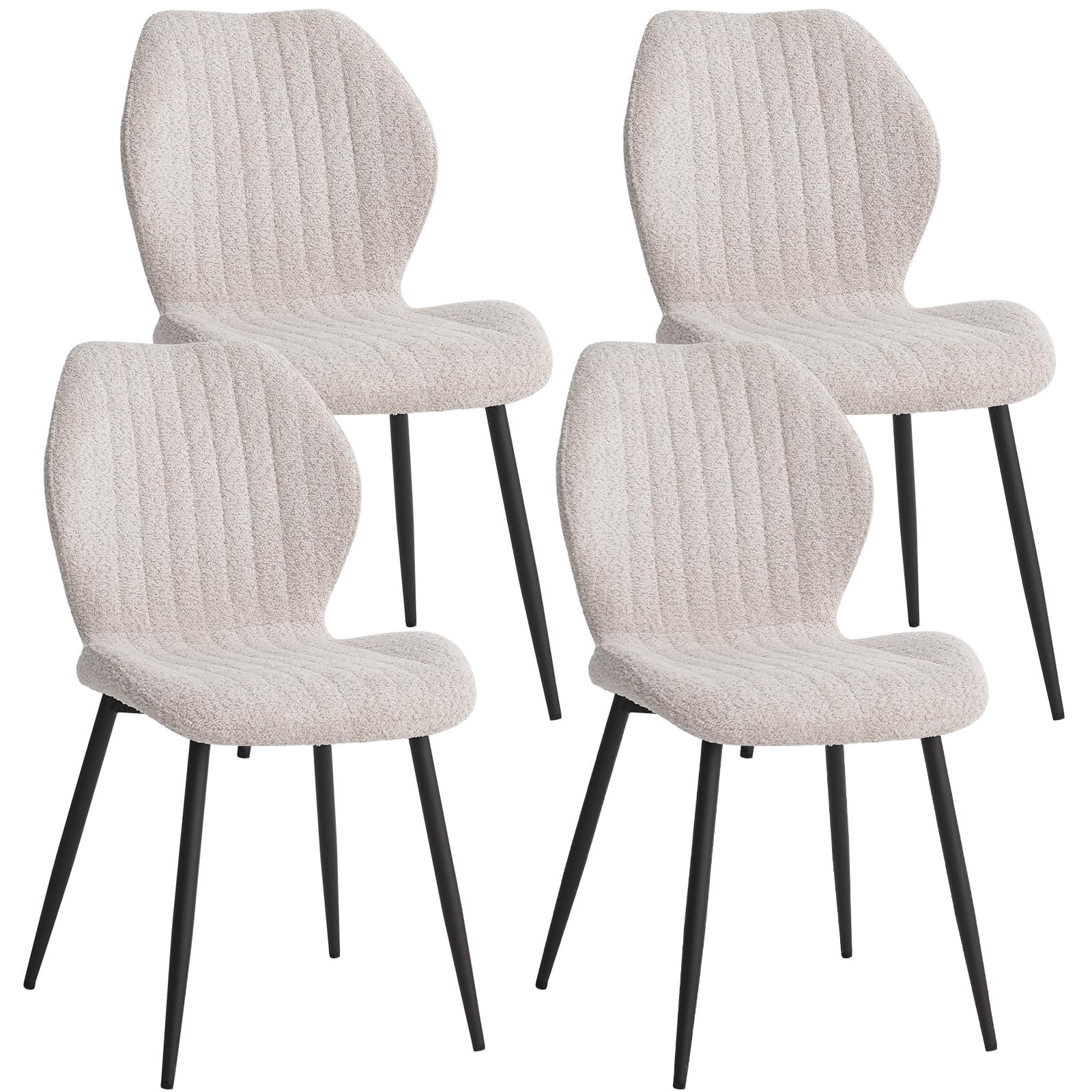 Boucle Dining Chairs Set of 4, Mid Century Modern Kitchen Chairs ...