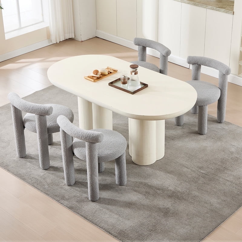 Boucle Dining Chairs Set of 4, Mid Morden Century Chairs with Curved ...