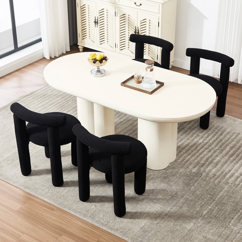 Boucle Dining Chairs Set of 4, Mid Morden Century Chairs with Curved ...