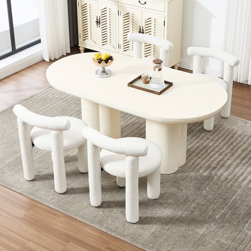 Boucle Dining Chairs Set of 4, Mid Morden Century Chairs with Curved ...