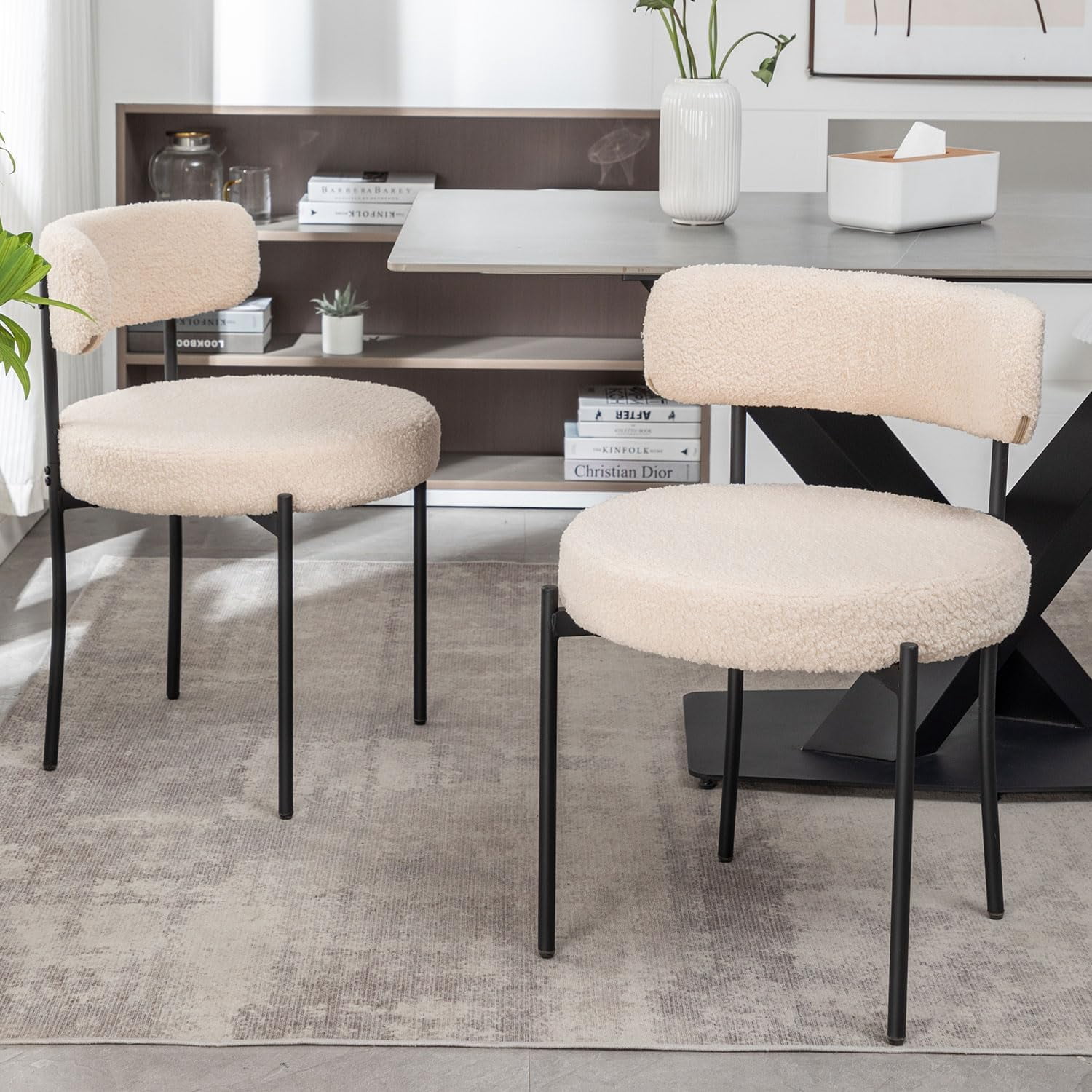 Boucle Dining Chairs Set of 2, Upholstered Dining Room Chairs with ...