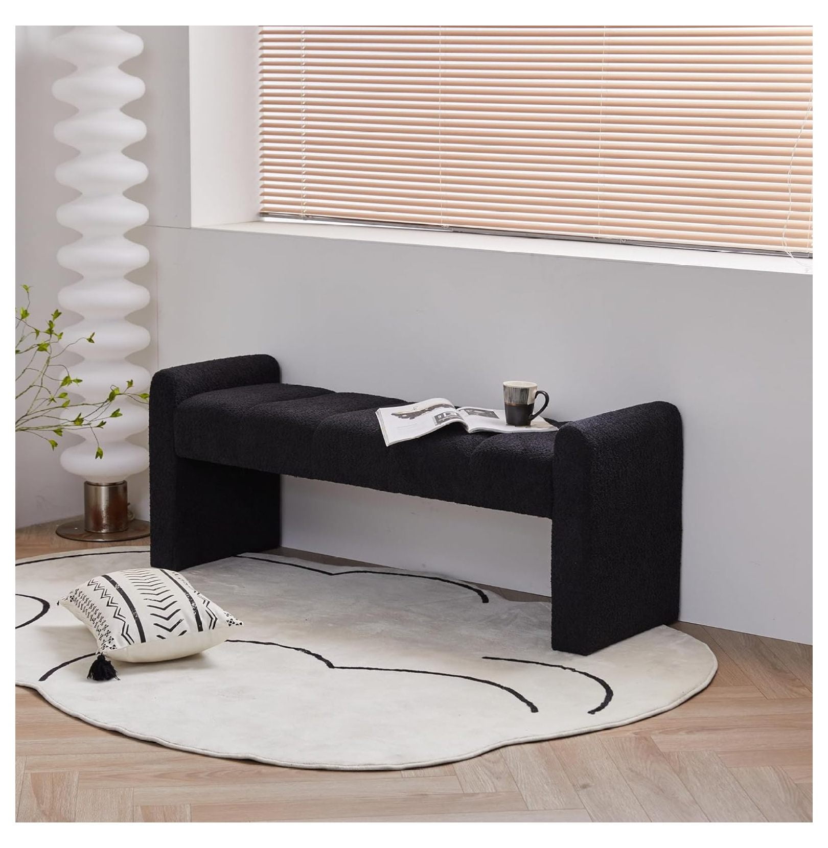 Boucle End of Bed Bench Upholstered Modern 54" Bedroom Bench Channel ...