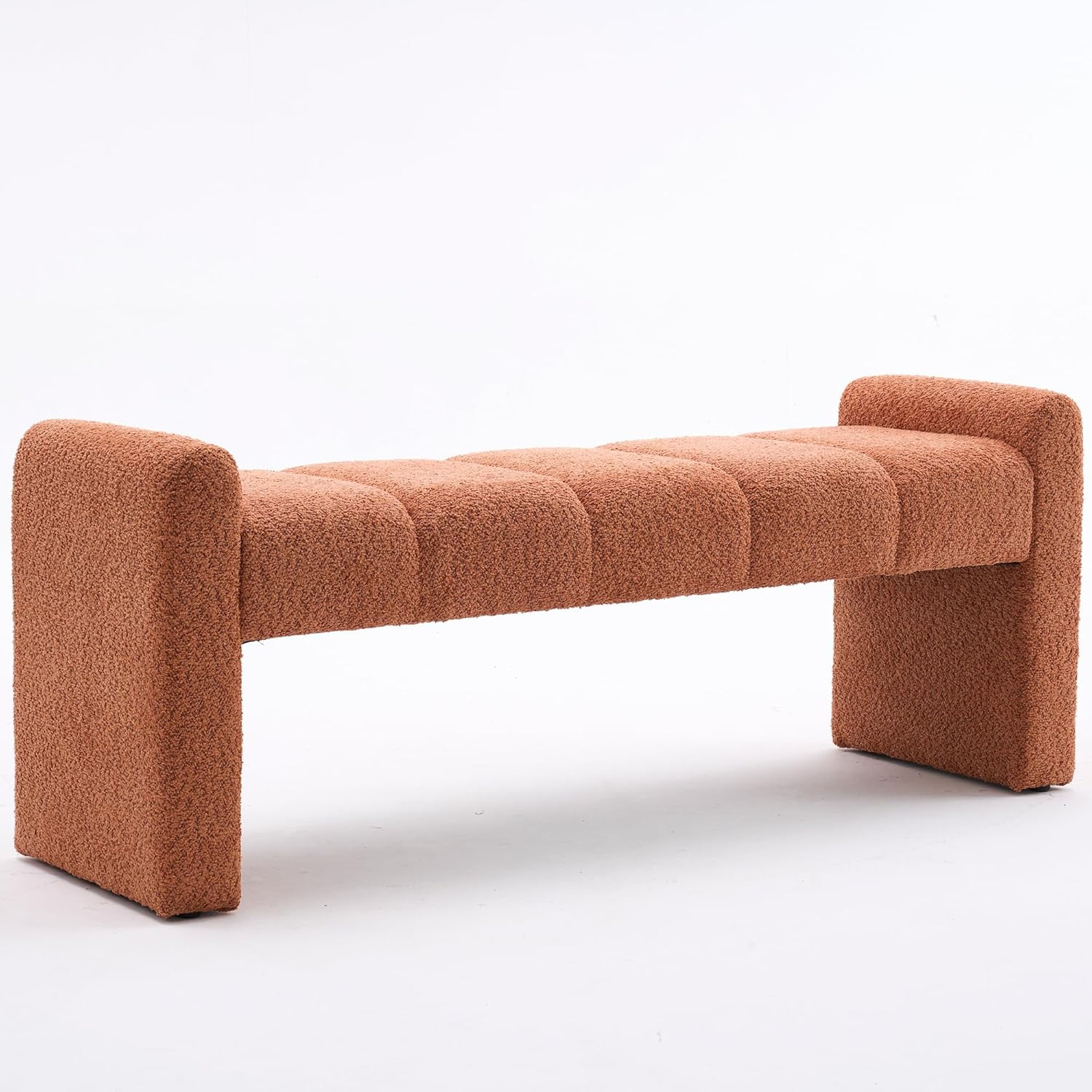 Boucle End of Bed Bench Upholstered Modern Bedroom Bench Channel Tufted ...