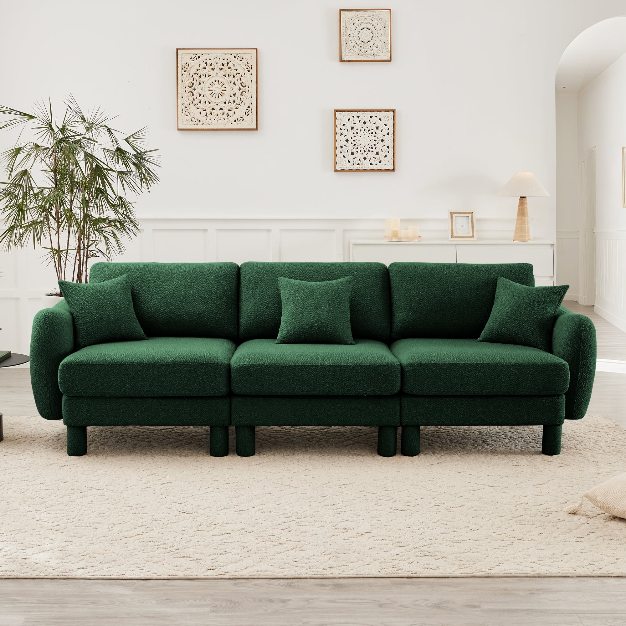 Boucle Fabric 3-seater Sofa Couch With Distinctive Shell-shaped ...
