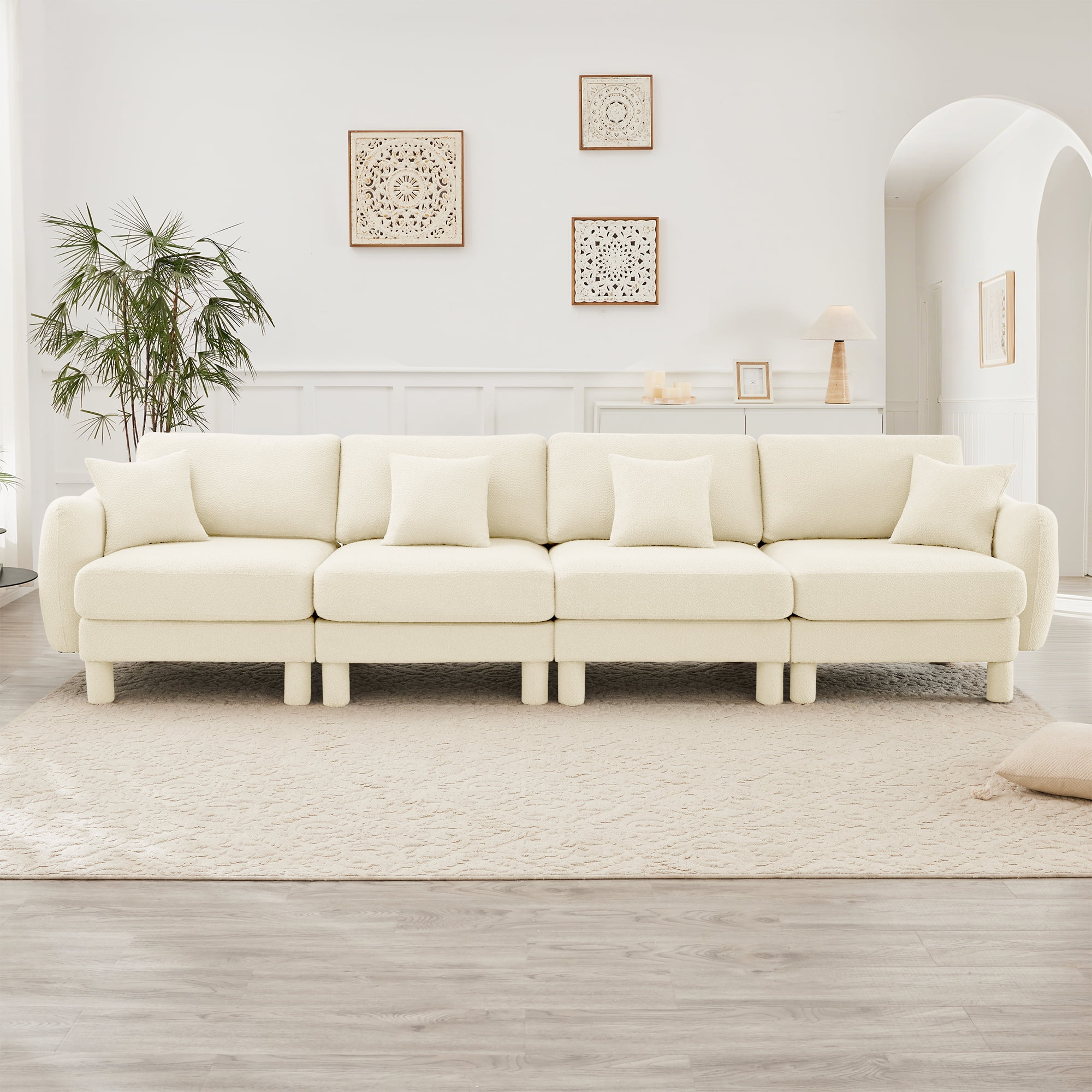 Boucle Fabric 4-seater Sofa Couch With Distinctive Shell-shaped ...