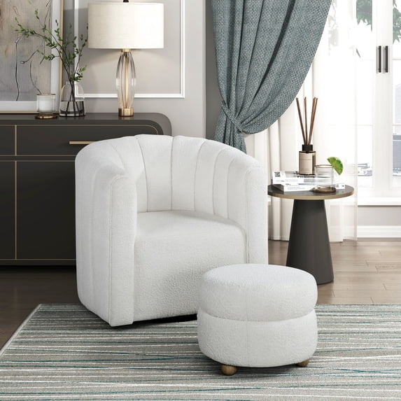 Boucle Fabric Swivel Chair and Ottoman | 360 - degree Swivel for ...