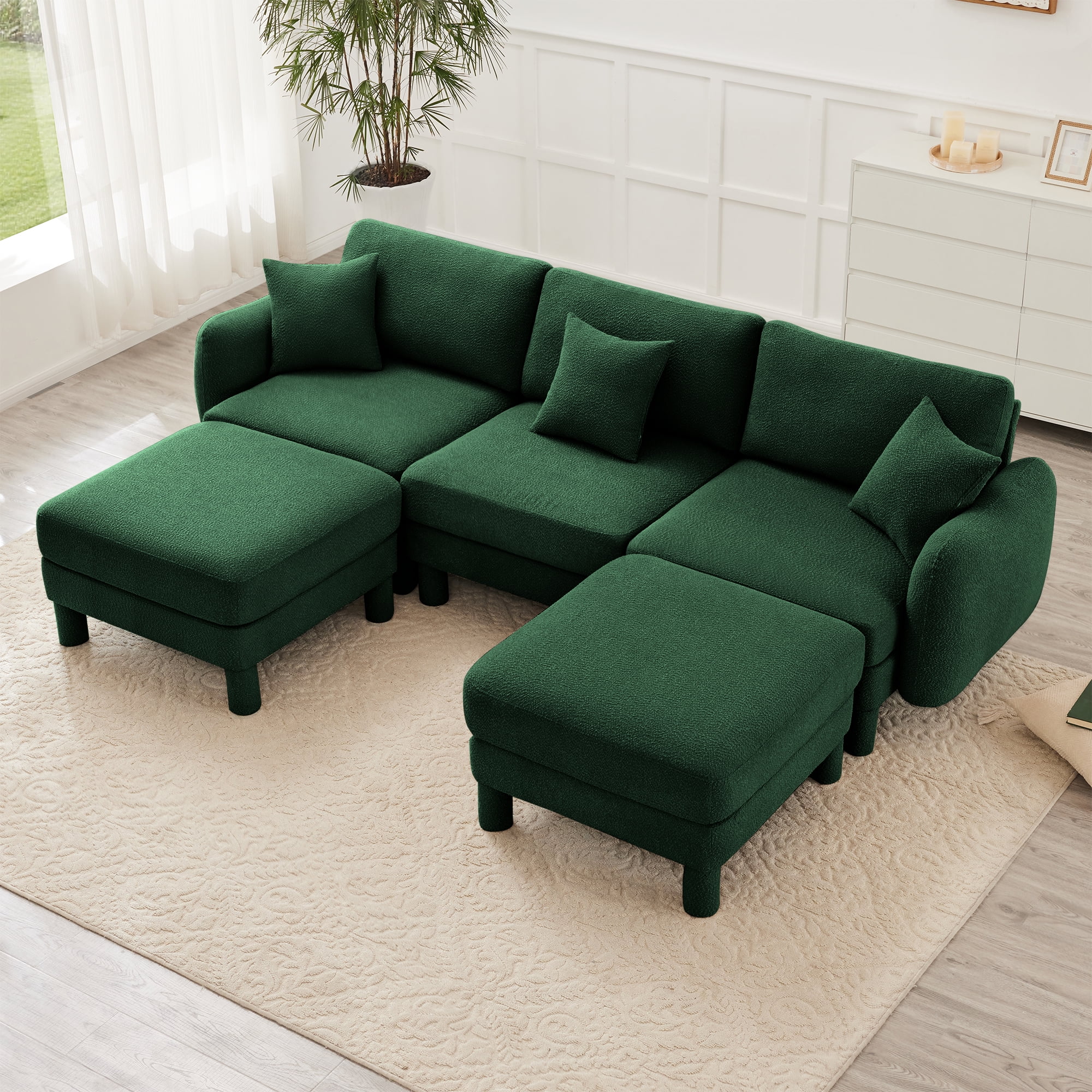 Boucle Fabric U Shape Sectional 3-seater Sofa Couch With Distinctive ...